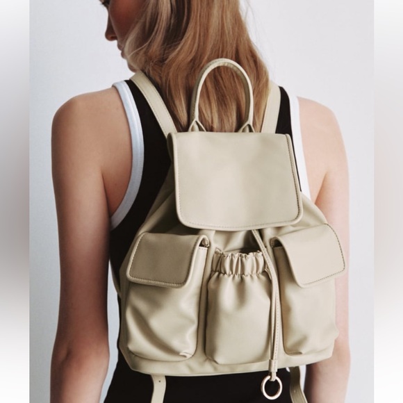 Zara | Bags | Zara Soft Backpack With Pocket Beige | Poshmark